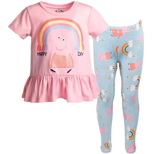 PEPPA PIG T-shirt & Leggings Set - Peplum Rainbows