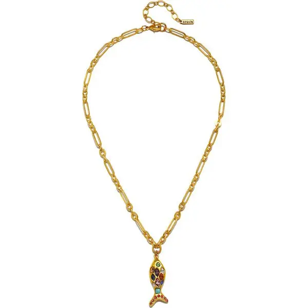 Sequin Scout Fish Pendant Necklace - Gold Multi