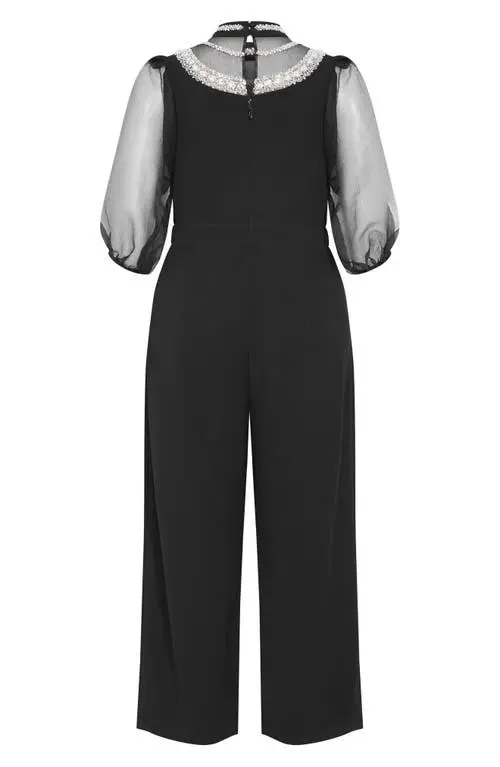 City Chic Embellished Sheer Panel Jumpsuit