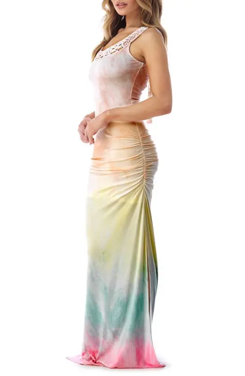 SKY Ruched Tie Dye Sleeveless Maxi Dress
