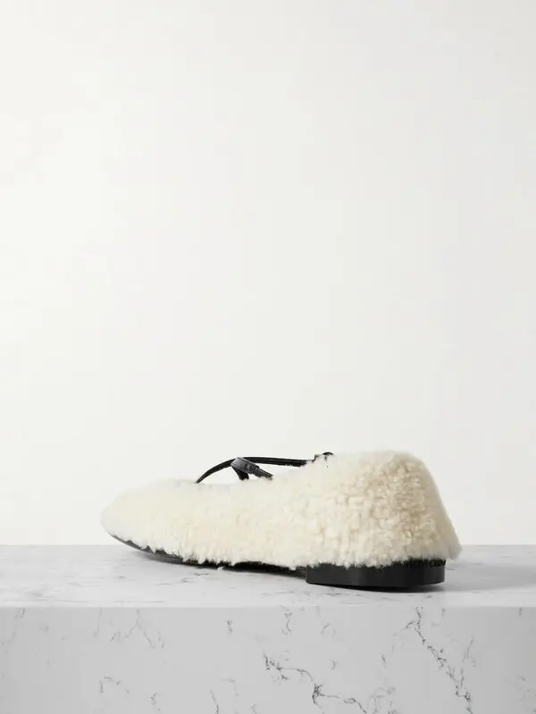 JIMMY CHOO Eleri Embellished Shearling Ballet Flats - Neutrals