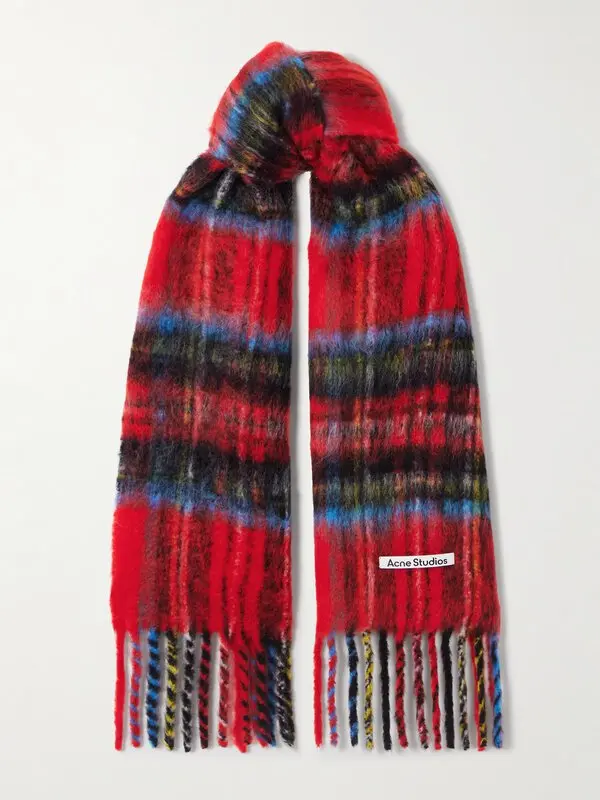 Acne Studios Fringed Checked Mohair-blend Scarf - Red
