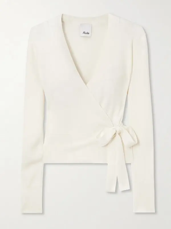 ALLUDE Wool Wrap Cardigan - Cream
