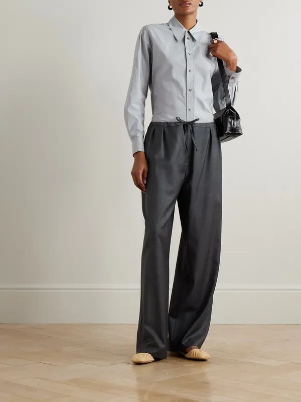 LEMAIRE Topstitched Cotton And Silk-blend Shirt - Gray