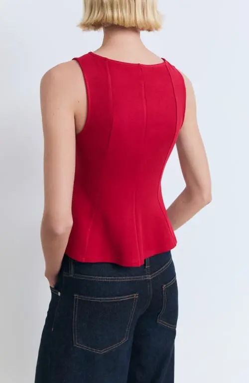 Mango Seam Detail Sleeveless Peplum Top - Red