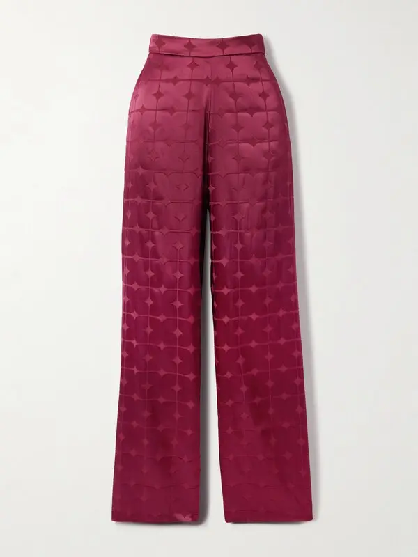 DIMA AYAD Geometric Devoré-satin Straight-leg Pants - Burgundy