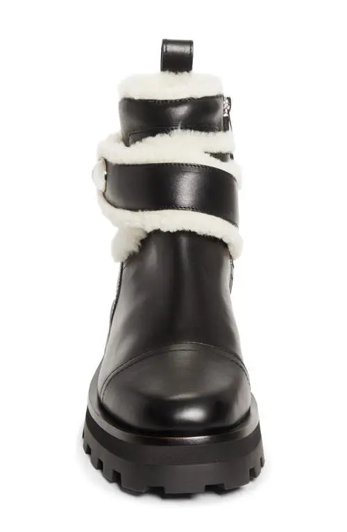 JIMMY CHOO Meena Shearling-lined Leather Bootie - Black/natural