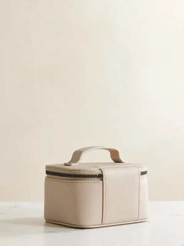 Brunello Cucinelli Bead-embellished Textured-leather Cosmetics Case