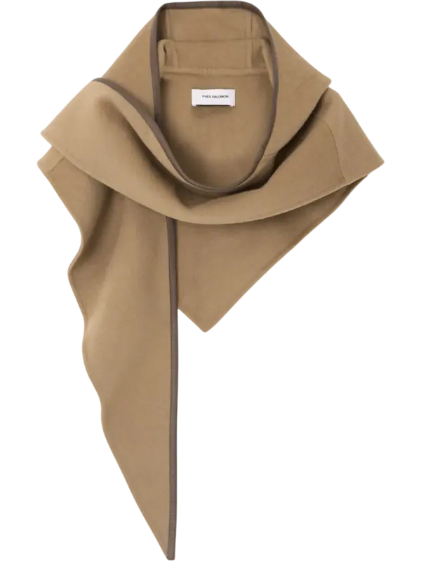 YVES SALOMON Leather-trimmed Wool And Cashmere-blend Scarf - Brown