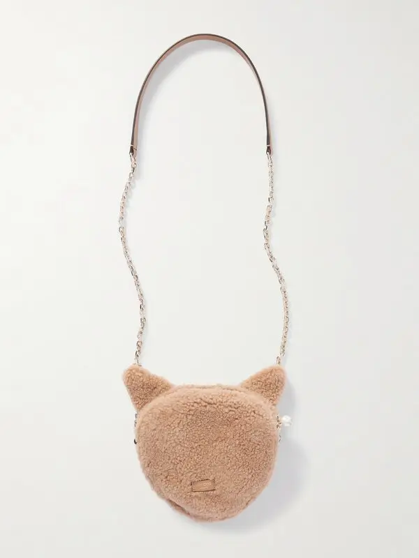 JIMMY CHOO Fox Leather-trimmed Shearling Shoulder Bag