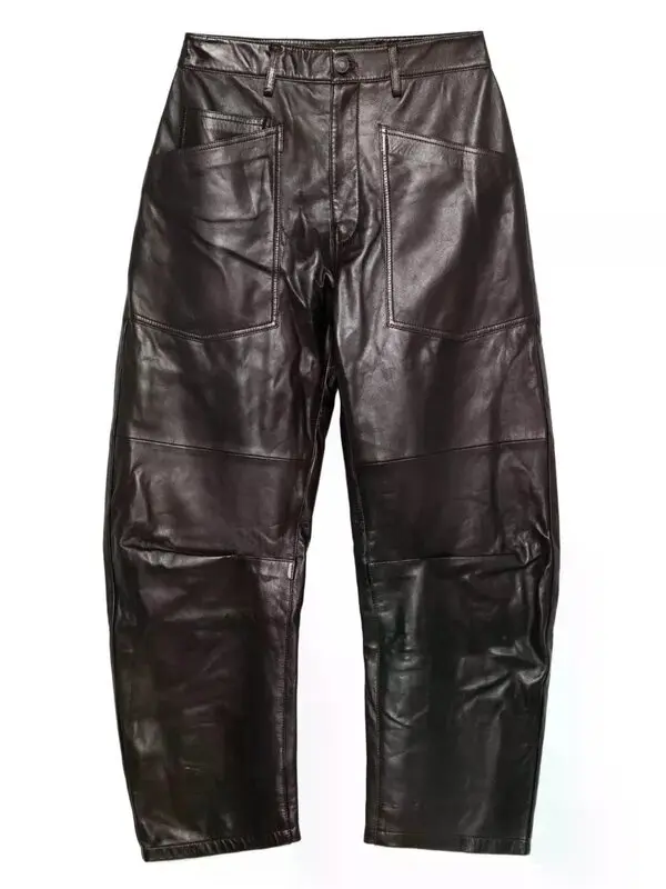 NILI LOTAN Shon Leather Barrel-leg Trousers - Brown