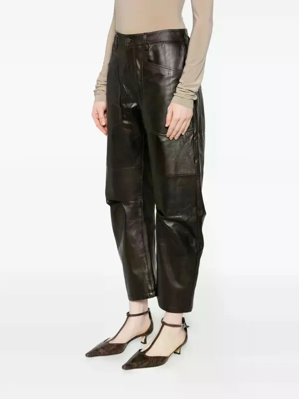 NILI LOTAN Shon Leather Barrel-leg Trousers - Brown