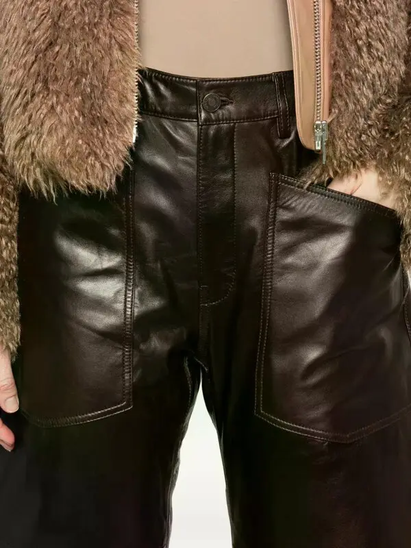 NILI LOTAN Shon Leather Barrel-leg Trousers - Brown