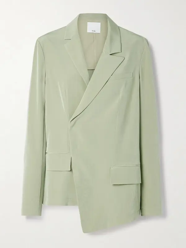 Tibi Asymmetric Crepe De Chine Blazer - Green
