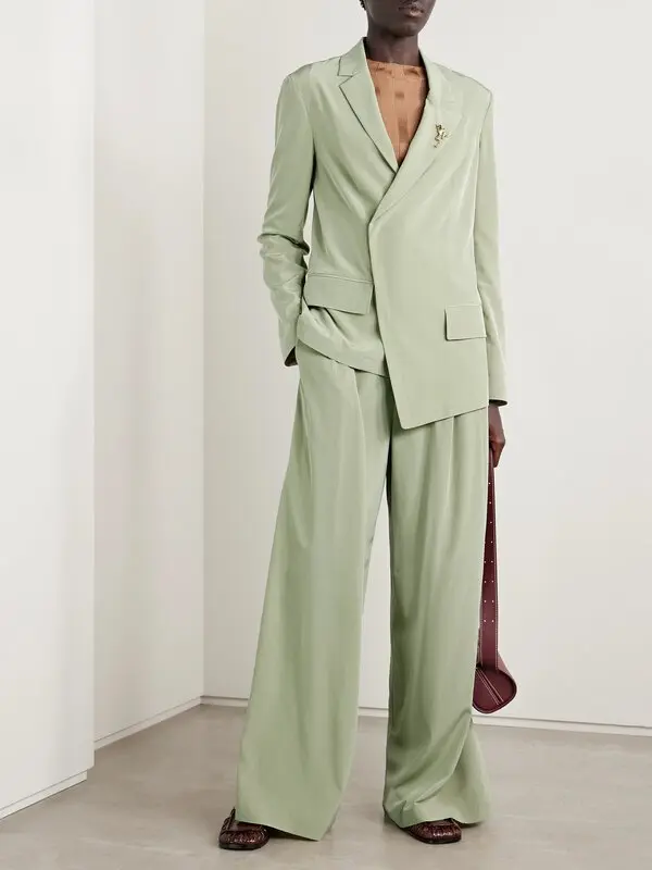 Tibi Asymmetric Crepe De Chine Blazer - Green
