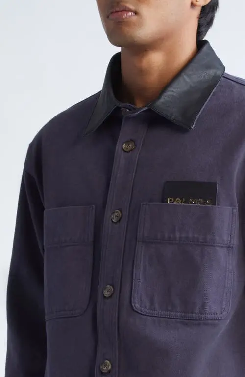 PALMES Leather Collar Twill Overshirt
