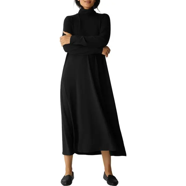 Eileen Fisher Long Sleeve Jersey Maxi Dress - Black
