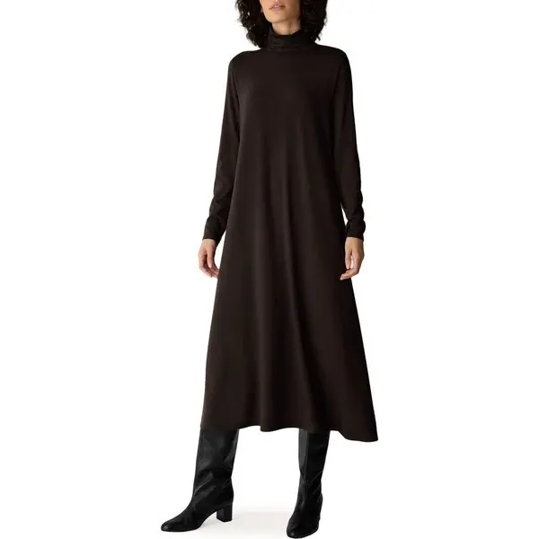 Eileen Fisher Long Sleeve Jersey Maxi Dress - Coffe
