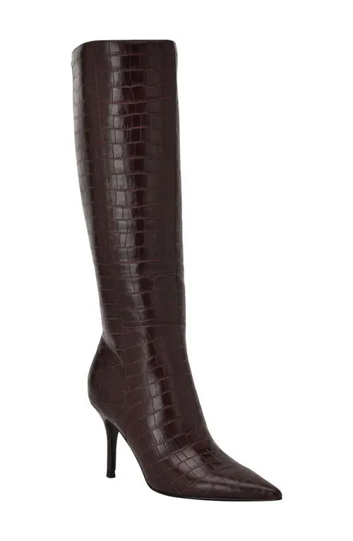 Guess Croc Embossed Knee High Boots - Red