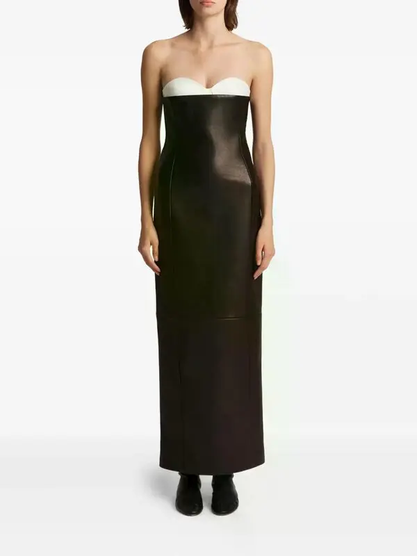 Khaite Yael Strapless Leather Maxi Dress - Black