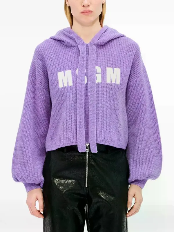 MSGM Balloon-sleeve Knit Hoodie - Purple