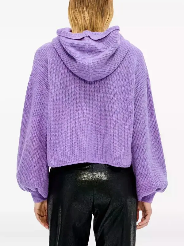 MSGM Balloon-sleeve Knit Hoodie - Purple