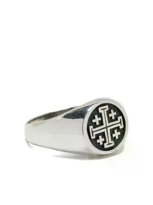 OBSIDIAN Cross-motif Signet Ring - Silver