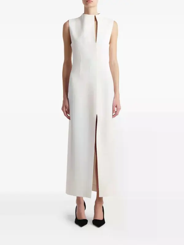 Khaite Lowen High-neck Slit Midi Dress - Neutrals