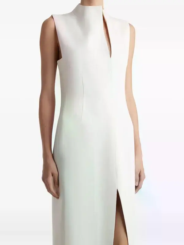 Khaite Lowen High-neck Slit Midi Dress - Neutrals