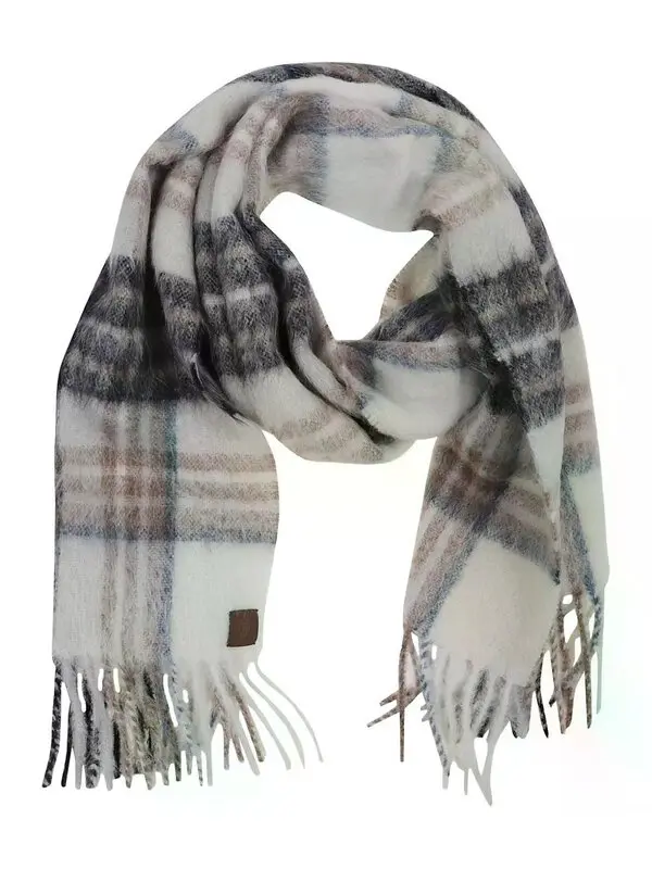 Eleventy Plaid Fringed Scarf - White