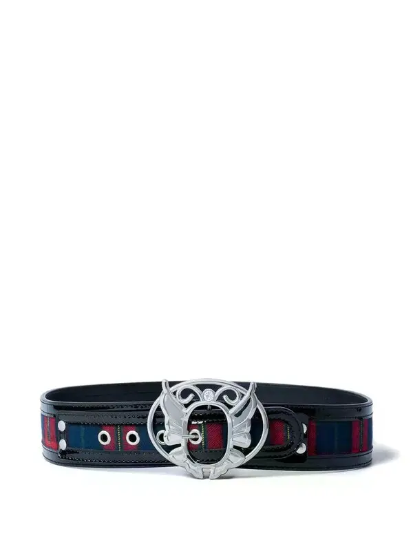 CHOPOVA LOWENA Tartan-pattern Belt With Silver-tone Hardware - Brown