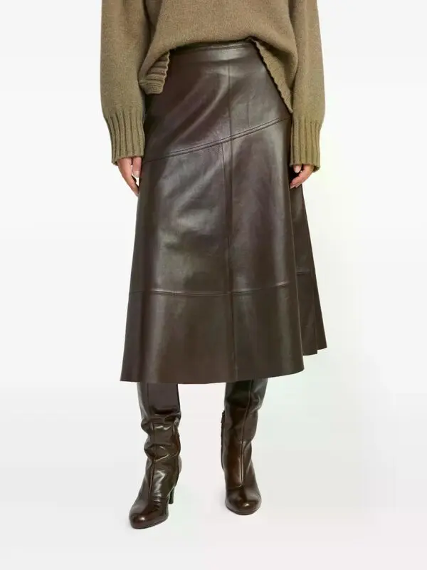 YVES SALOMON Flared Leather Midi Skirt
