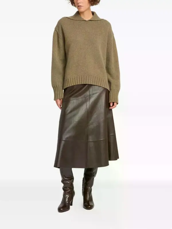 YVES SALOMON Flared Leather Midi Skirt