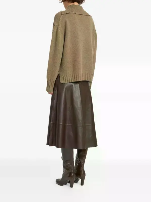 YVES SALOMON Flared Leather Midi Skirt