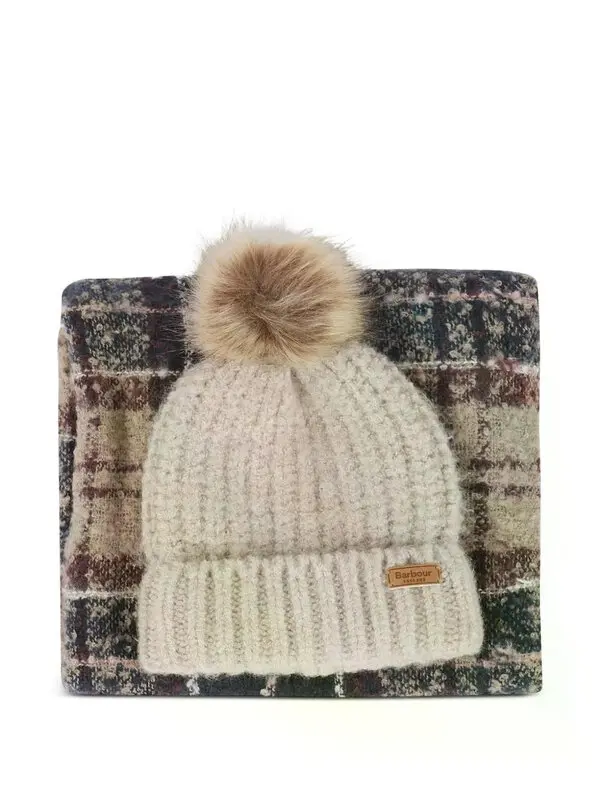 Barbour Tartan Scarf And Beanie Set - Neutrals