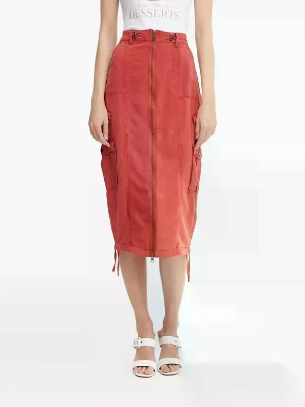 Guess Casey Zip-front Midi Skirt - Red