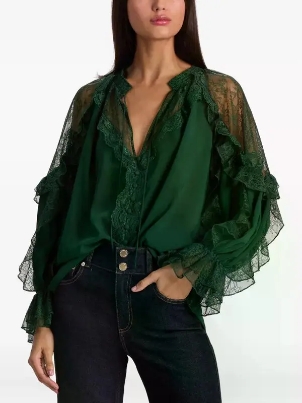 Alice + Olivia Aleena Lace-trimmed Ruffled Blouse