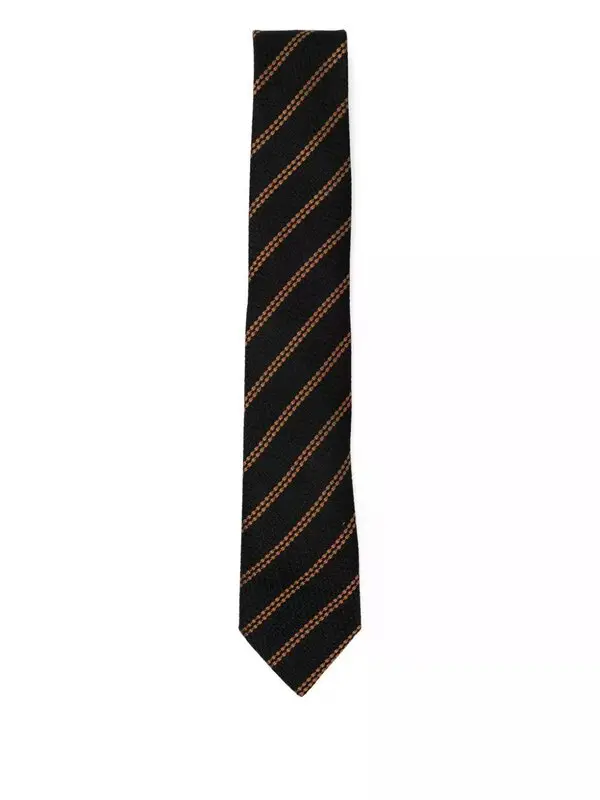 Zegna Striped Silk Neck Tie - Black