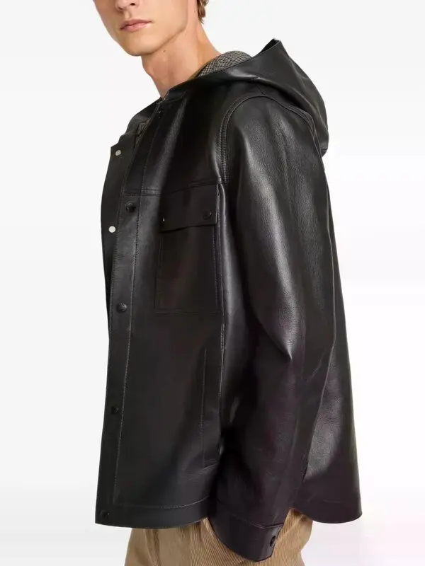 YVES SALOMON Leather Flannel Lined Hoodie
