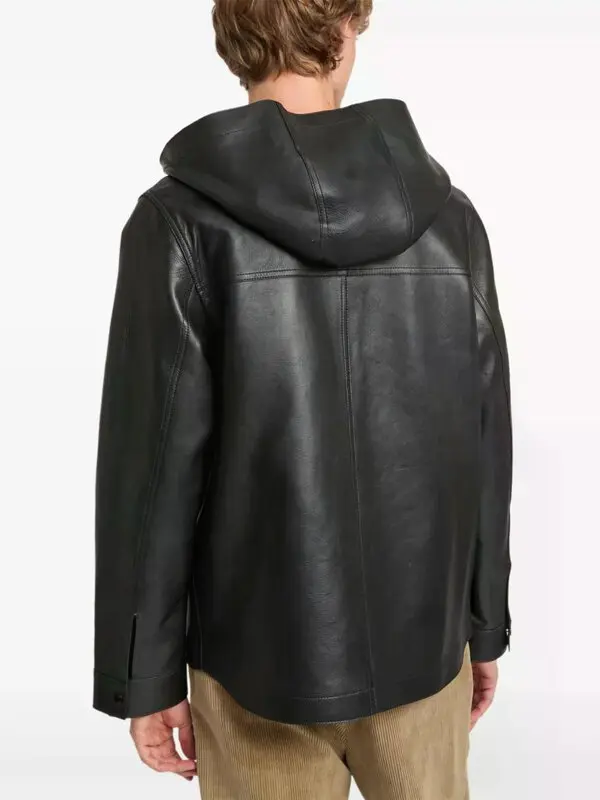 YVES SALOMON Leather Flannel Lined Hoodie