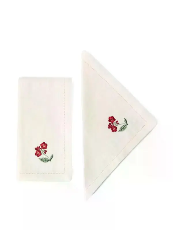 CABANA Floral Medley Embroidered Linen Napkins - Neutrals