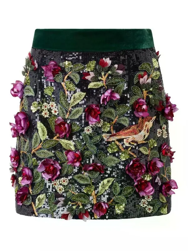 Roberto Cavalli Floral Embroidered Skirt - Green
