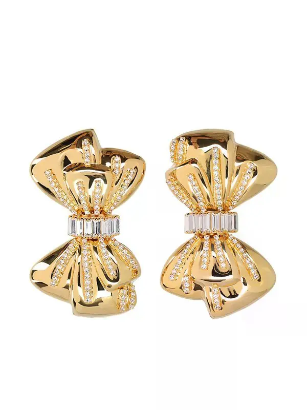 Alessandra Rich Bow Crystal Earrings - Gold