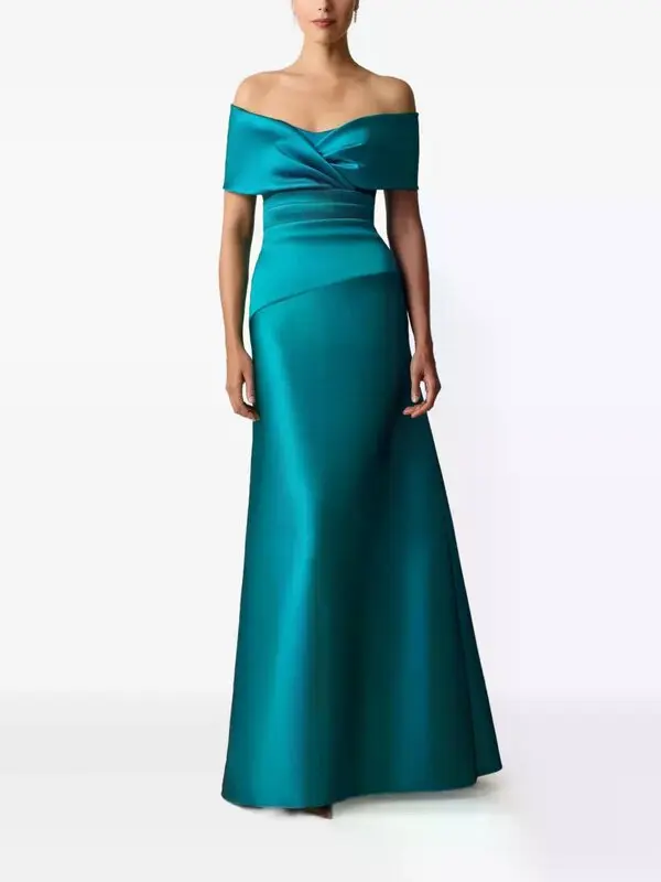 Rickie Freeman For Teri Jon Off-Shoulder Maxi Evening Dress - Blue |  Editorialist