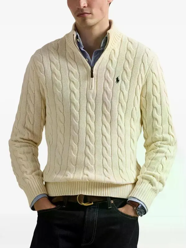 Polo Ralph Lauren Cable-knit Quarter-zip Sweater - Neutrals