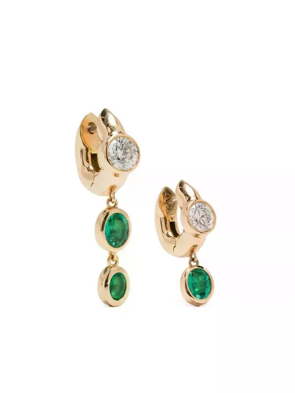 UNIFORM OBJECT 18kt Yellow Tusk Emerald Hoop Earrings - Gold