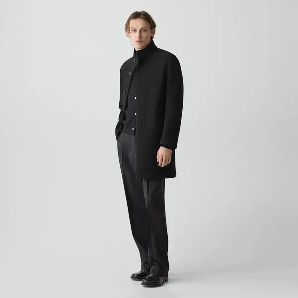 Theory Belvin Textured Wool-blend Melton Coat - Black