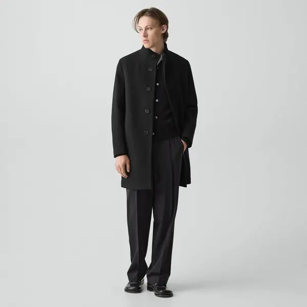 Theory Belvin Textured Wool-blend Melton Coat - Black