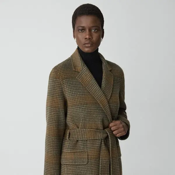 Theory Plaid Wool-cashmere Belted Coat