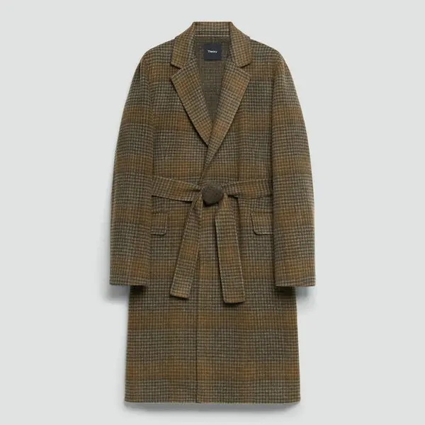 Theory Plaid Wool-cashmere Belted Coat